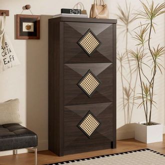 Generic Vintage-Schuhschrank - Routinedekor, 3 Faltschr&auml;nke, Retro-Stil in dunkelbrauner Holzoberfl&auml;che, platzsparend (54x25x115 cm), Moderne M&ouml;bel f&uuml;r den La