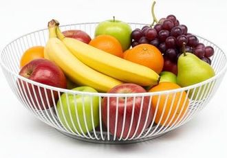 Relaxdays Obstschale Metall, runder Obstkorb, HxD: 8 x 28 cm, Drahtkorb f&uuml;r Fr&uuml;chte, Gem&uuml;se & Br&ouml;tchen, modern, wei&szlig;