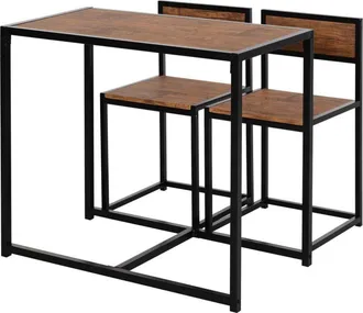 HOMCOM 3-tlg. Essgruppe, K&uuml;chentisch, Esstisch mit 2 St&uuml;hlen, Esstisch Set, Esszimmergruppe f&uuml;r K&uuml;che, Esszimmer, Metall, Natur - Homcom
