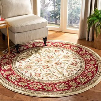 Safavieh Traditionell Teppich f&uuml;r Wohnzimmer, Esszimmer, Schlafzimmer - Lyndhurst Collection, Kurzer Flor, Elfenbein und Rot, 180 x 180 cm