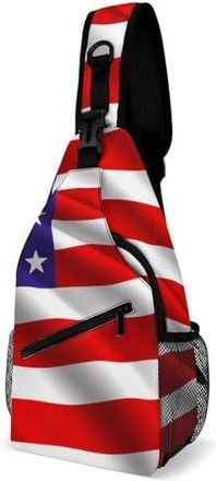 Generic Léger Sacoche Tactique Drapeau américain rouge bleu blanc Sac Bandoulière Durable,Réglable Sac à Dos Militaire pour Randonnée Camping Voyage