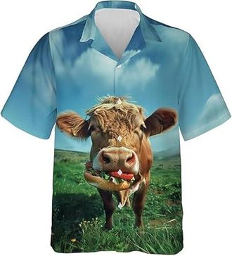 Keephen Dr&ocirc;le Fermier Vache Chemise Hawaiienne Femmes Hommes B&eacute;tail Impression 3D Chemise &agrave; Boutons Casual &Eacute;t&eacute; Chemisier Col &agrave; Revers Chemises