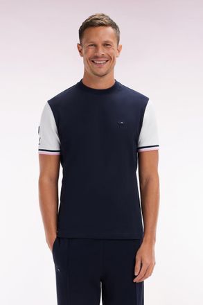 Eden Park T-shirt Xv De France Bicolore En Coton Marine Broderie Coq Coupe Droite
