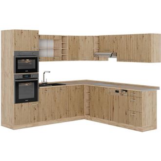 Vicco Eckk&uuml;che R-Line, Artisan-Eiche/Goldkraft Eiche, 237 x 247 cm ohne Arbeitsplatte, Vicco