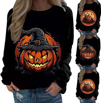 Generic HUIFUAO - Sweat-shirt dHalloween pour femme, chemises amusantes, grande taille, costumes dHalloween, pull à manches longues, col rond, hauts citrouill