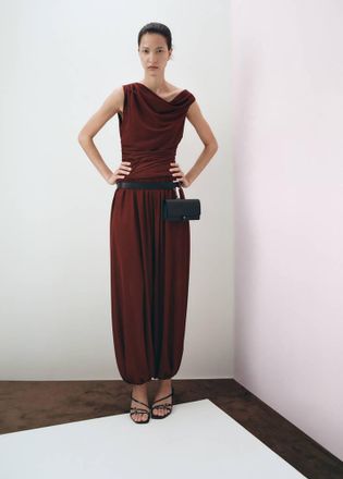 Mango T-shirt asym&eacute;trique d&eacute;tails fronc&eacute;s rouge-orang&eacute; - Femme - XS - MANGO