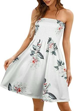 Generic Robe boh&egrave;me 2026 pour femme, tendance, d&eacute;contract&eacute;e, &eacute;paules d&eacute;nud&eacute;es, sans bretelles, robe haut sans manches, robe d&eacute;t&eacute; unie, robe de plage fluide mi