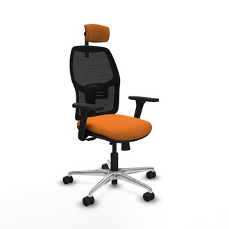 Piqueras y Crespo Alfera Computer-Schreibtisch mit 3D-Armen, h&ouml;henverstellbare Lendenwirbelst&uuml;tze und h&ouml;henverstellbares Kopfteil, Schwarz/Orange