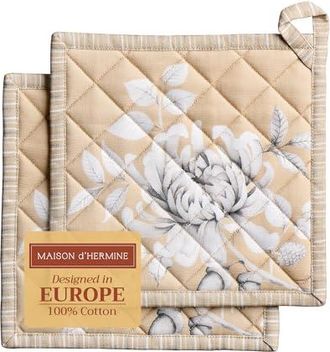Maison d'Hermine Hotpads Lot de 2 maniques, 100 % coton, avec noeud r&eacute;sistant &agrave; la chaleur, 20 x 20 cm, pour la p&acirc;tisserie, la manipulation dobjets chauds, Pretty Autu