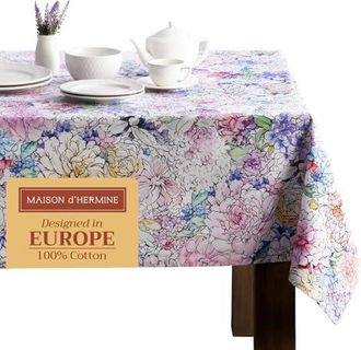 Maison d'Hermine Floral Love Nappe 100% Coton pour Cuisine, d&icirc;ner, Plateau de Table, d&eacute;coration de f&ecirc;tes, Mariage, f&ecirc;te m&egrave;ress, Printemps/&eacute;t&eacute; (Rectangle, 160cm x 220cm