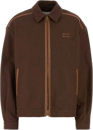 Miu Miu veste de moto à liseré en cuir - Marron