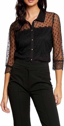 Morgan T-Shirt mit 3/4-&Auml;rmeln und Plumetis Schwarz M