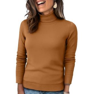 Generic Pull Femme Hiver Chaud col Montant Mode Ample Sweatshirts Couleur Unie Pull Femme Chic et El&eacute;gant D&eacute;contract&eacute; Manche Longue Jumper Tops Marron