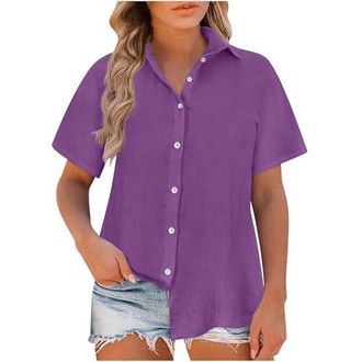 Generic Chemise décontractée surdimensionnée pour femme 2025 - Chemise décontractée en duvet à manches courtes en coton et lin grande taille - Hauts dété conf