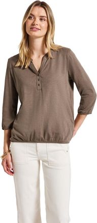 Street One Damen 3228115 Split Neck Jersey-Shirt, Silk Brown, 42