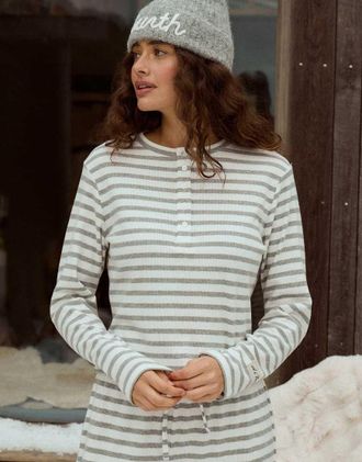 4th & Reckless Top densemble en coton m&eacute;lang&eacute; c&ocirc;tel&eacute; &agrave; rayures et col boutonn&eacute; - Gris et blanc