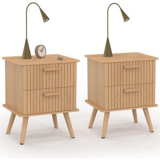 IDMarket Idmarket - Lot de 2 tables de chevet juliette 2 tiroirs lattes tasseau bois coloris ch&ecirc;ne