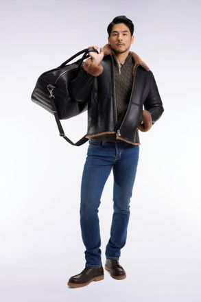 Eden Park Blouson En Peau Lain&eacute;e Noir Col Marron