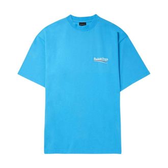 Balenciaga Logo Print T-Shirt mit Distressed-Effekt - - Tops - Herren - Blau - XS