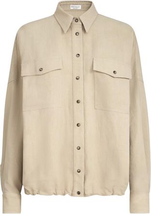 Brunello Cucinelli patch-pocket twill shirt - Nude