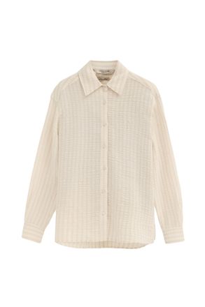 Polo Club Hemd beige gestreift mit Crinkle-Effekt im Loose Fit mit Rigby Go Logo