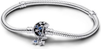 Pandora Moments Schlangen-Gliederarmband mit Funkelndem Mond-Verschluss aus Sterling Silber, Zirkonia, Kompatibel Moments, Größe: 17cm, 592819C01-17