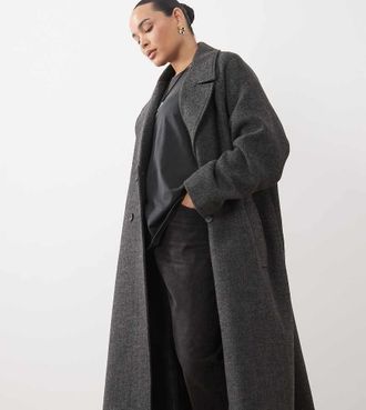 Asos Curve ASOS DESIGN Curve manteau long &agrave; double boutonnage en chevrons bross&eacute;-Noir