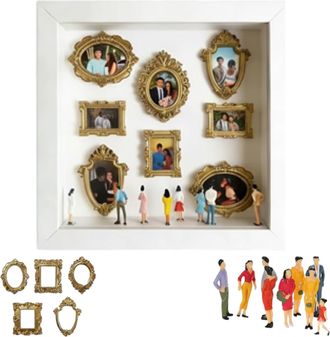 Generic DIY Mini Museum Silhouette Box, Celebrate Your Unique Memories in Style, Creative Shadow Box Frame Kit with Gold Mini Frames & Figurines for DIY Home 