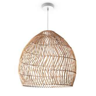 Paco Home Pendelleuchte Wohnzimmer Boho Korbleuchten Pendellampe Rattan Hängeleuchte Esszimmer Lampe Papier E27, Lampenart:Pendelleuchte - Typ 7, Farbe:Creme (Ø