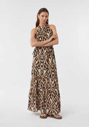 Comma Maxikleid Kleid Flie&szlig;endes Maxikleid mit amerikanischer Schulter und All-over-Print