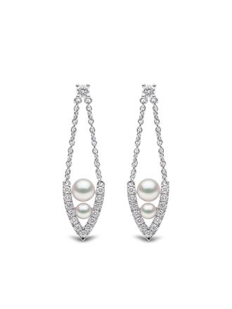 Yoko London boucles doreilles Sleek en or blanc 18ct orn&eacute;es de diamants et de perles - Argent