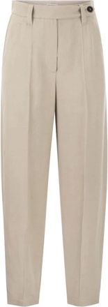 Brunello Cucinelli Femme, Pantalons, Beige, Taille: 32 FR Pantalon Courbe en Viscose et Lin