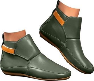 Generic Bottes plates en cuir pour femme - Bottines &agrave; lacets pour femme - Automne et hiver - Confortables - Antid&eacute;rapantes - Imperm&eacute;ables - Chaussures dautomn