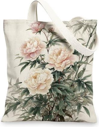 Generic Sacs fourre-tout en toile florale, sacs à provisions réutilisables, motif floral élégant, vintage, botanique, léger, lavable à lépaule St, beige, 13x1