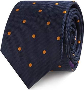 AusCufflinks Cravate fine à pois bleu marine | Cravate Poka pour homme | Cravate formelle, Pois orange, taille unique
