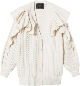 Twin-Set Cardigan mit R&uuml;schen - Wei&szlig;