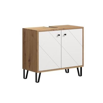 Trendteam Touch - Waschbeckenunterschrank - Artisan Eiche/Wei&szlig; - 2 F&auml;cher und 1 Einlegeboden - (BxHxT) 69 x 61 x 33 cm - moderne Metallf&uuml;&szlig;e - kratzfest
