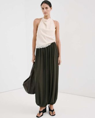 Mango Top dentelle col halter &eacute;cru - Femme - XS - MANGO