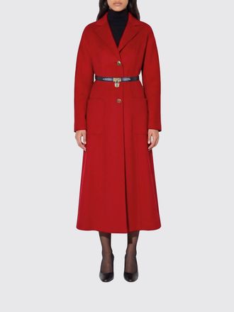Elisabetta Franchi Manteau long droit en pure laine avec ceinture &agrave; la taille