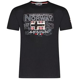 Geographical Norway JOLYMPIA Men - Tee Shirt Coton Homme - T Shirts Classique Logo - Vêtement Corps Manches Courtes - Col Rond Coupe Régulière Décontracté Noir M