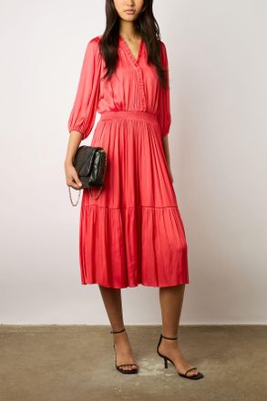 Gerard Darel Robe midi en satin &agrave; volants - ENDY - Corail