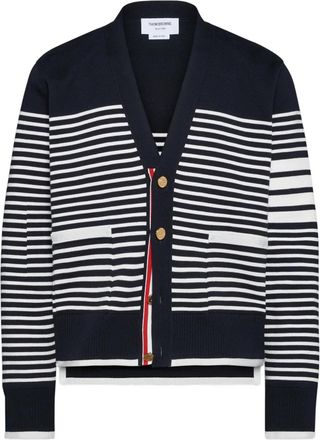 Thom Browne Gestreifter Cardigan mit V-Ausschnitt - Blau