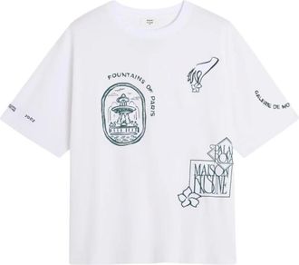 Maison Kitsun&eacute; Homme, Tops, Blanc, Taille: L Art Nouveau Stamps Oversize Tee-Shirt