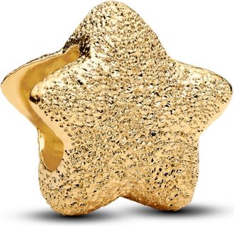 Pandora Moments Strukturierter Stern Mini-Charm aus Sterling Silber mit 14k vergoldeter Metalllegierung, Kompatibel Moments, 764050C00