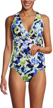 Lands End Tankinitop mit V-Ausschnitt, Damen, Größe:44-46 regular, Blau, Nylon-Mischung, by Lands End