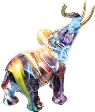 Artibetter Sculpture D &eacute;l&eacute;phant D Art de Graffiti Color&eacute;: Statue D &eacute;l&eacute;phant Moderne Tourn&eacute;e Le Haut Figurine D Feng Shui Richesse Ornement de Bureau Chanceux pou