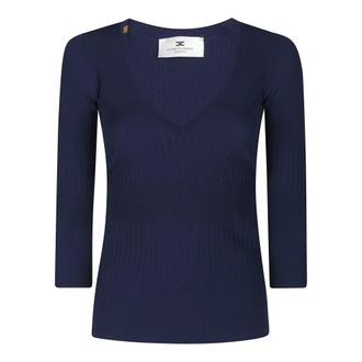 Elisabetta Franchi Geripptes Top mit V-Ausschnitt - - Knitwear - Damen - Blau - XS