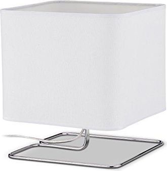 Relaxdays Nachttischlampe weiß, Tischleuchte mit Stofflampenschirm und Metallgestell, HxBxT: 28,5 x 24,5 x 24 cm, white