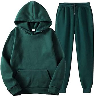 Minetom Survêtement Homme Ensemble Jogging Unisexe Sweats À Capuche Et Sport Pantalons Automne Hiver Gym Jogging Sportswear Tenue De Couple A Vert XL