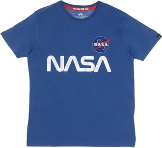 Alpha Industries Homme, Tops, Bleu, Taille: XL T-shirt Bleu avec Logo R&eacute;fl&eacute;chissant Nasa